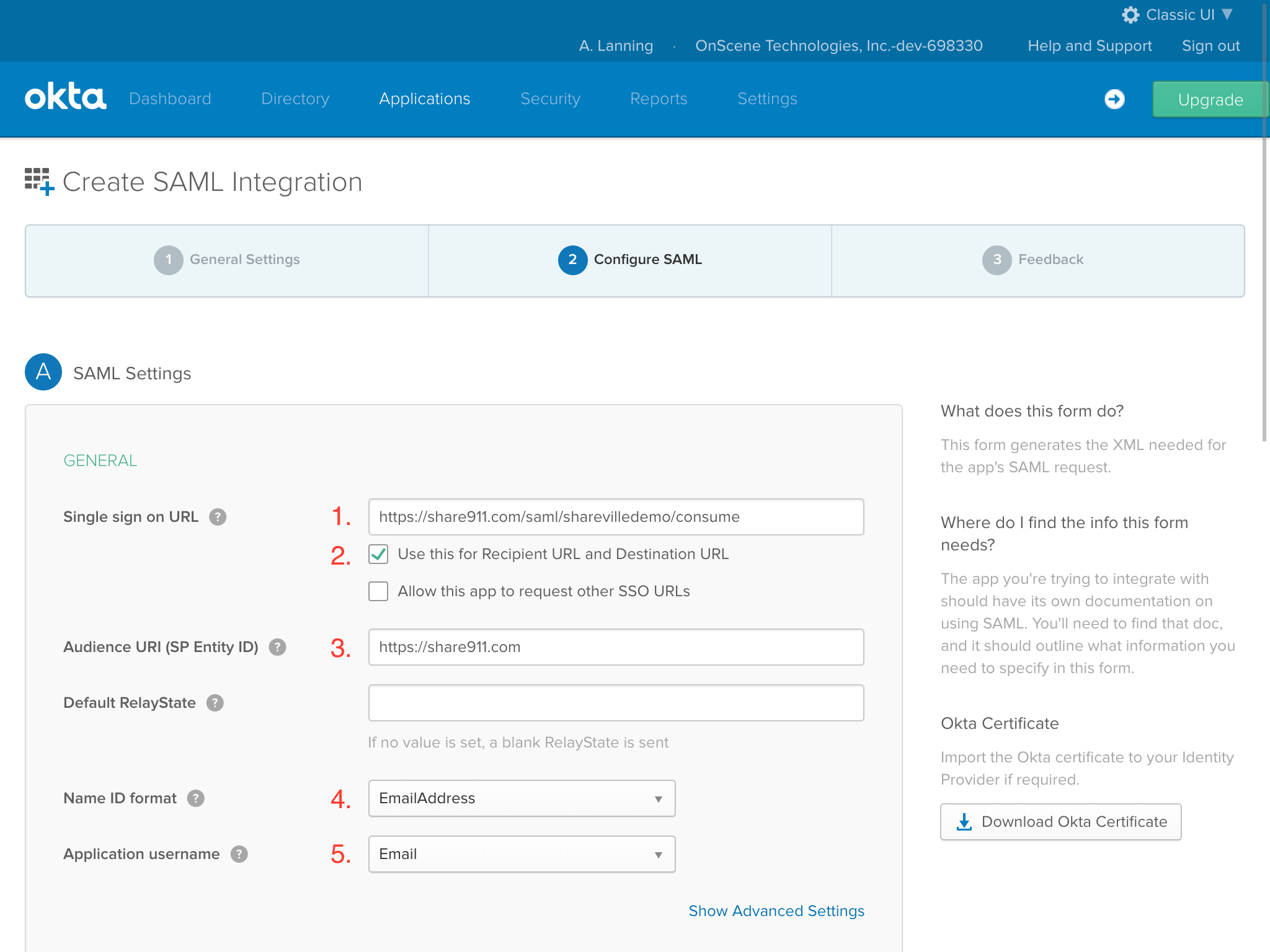 Single Sign On via OKTA SAML 2.0 Integration